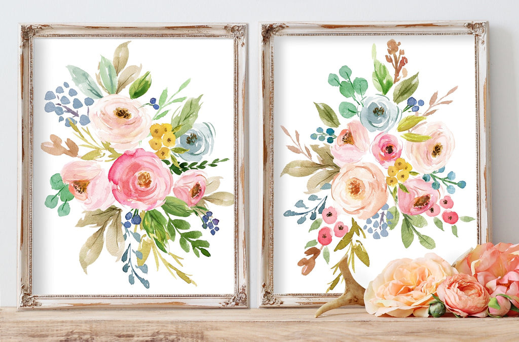 Watercolor Floral Wall Art - Watercolor Flower Prints - Set of 2