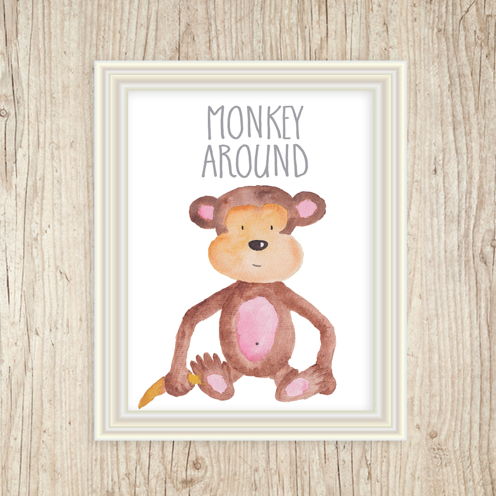 Watercolor Monkey Painting - Nursery Monkey Artwork - Monkey Nursery Art